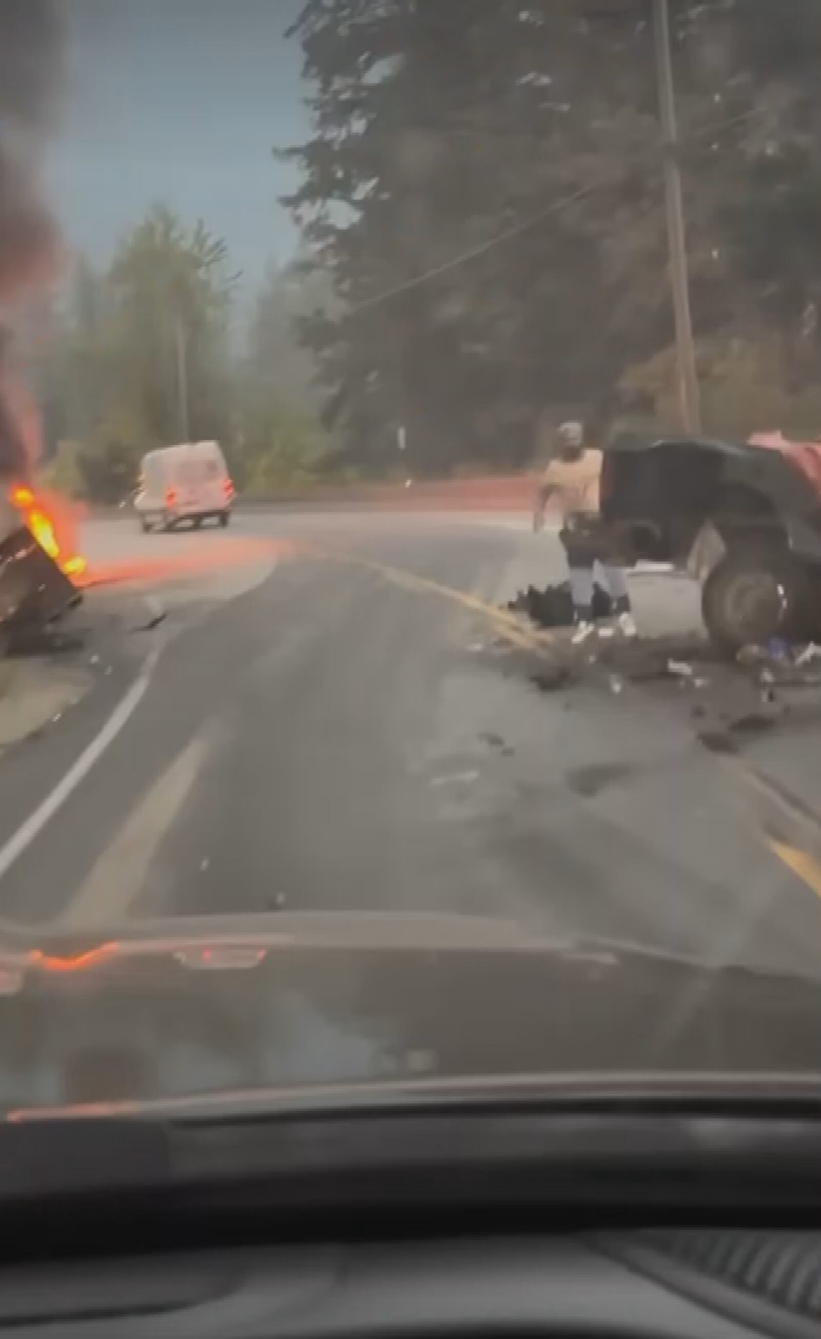 Highway 1 reopens after fiery crash south of Yale, B.C.