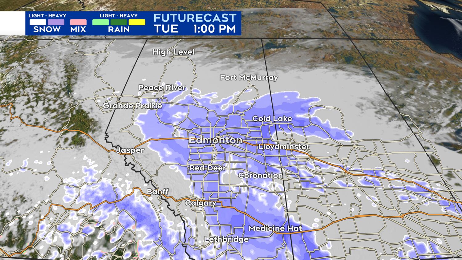 Forecasted winter storm progression northern Alberta on Feb. 16-18 ...