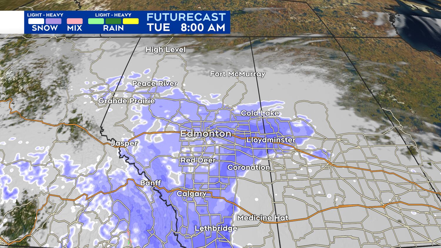 Forecasted winter storm progression northern Alberta on Feb. 16-18 ...