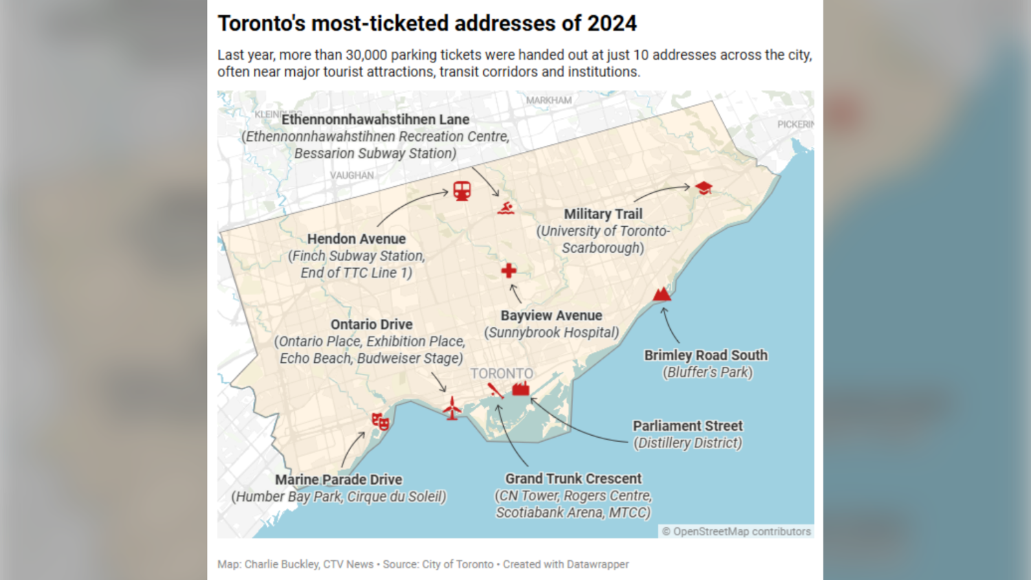 Just 10 Toronto locations accounted for more than 30K parking tickets ...